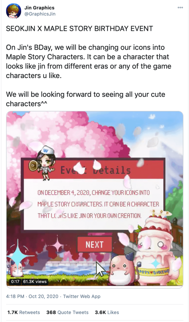 Maplestory Teases Upcoming BTS Collab, ARMY Congratulates Jin